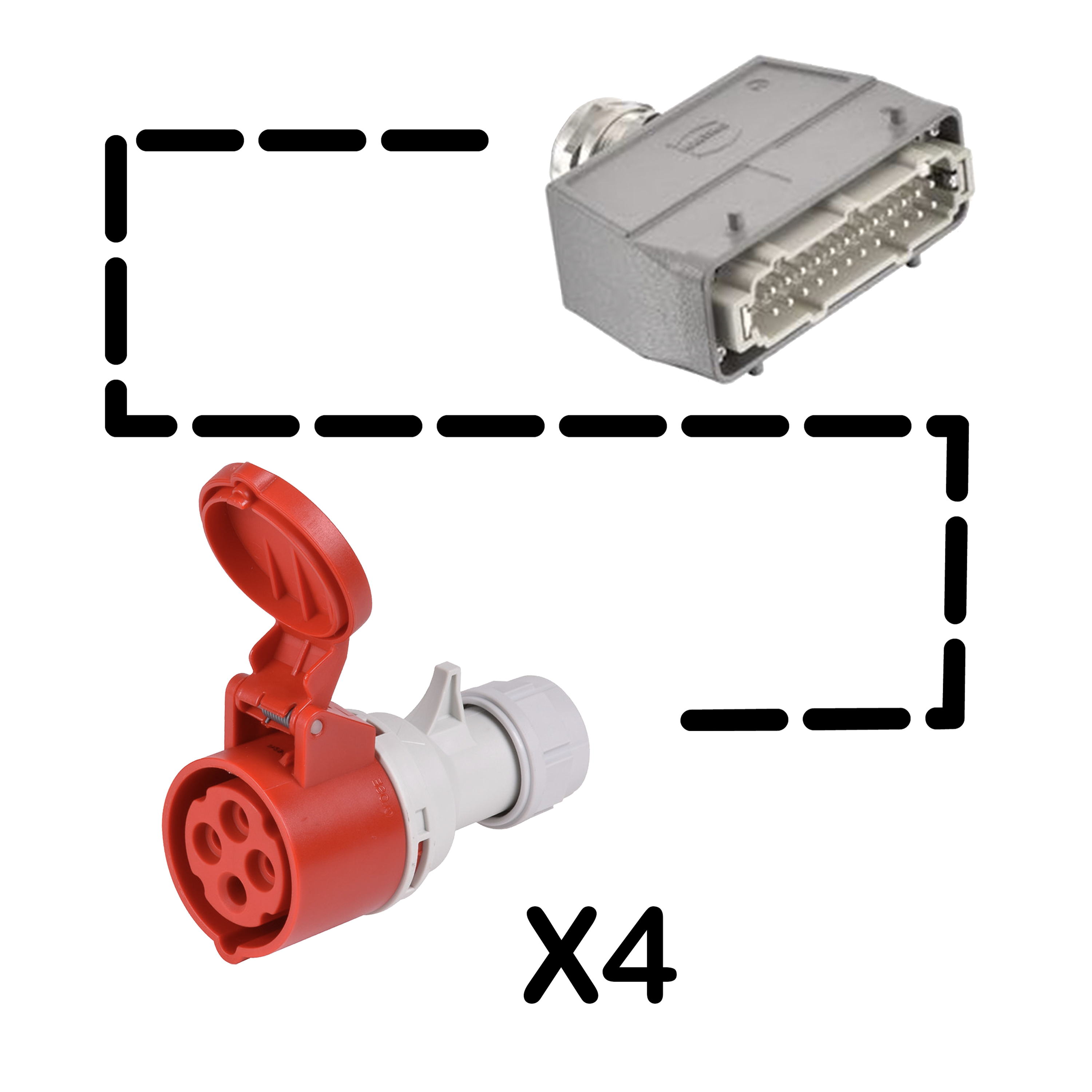 Split Harting 16p -> 4 CEE 400V 16A (4p) Spin voor Motortakels